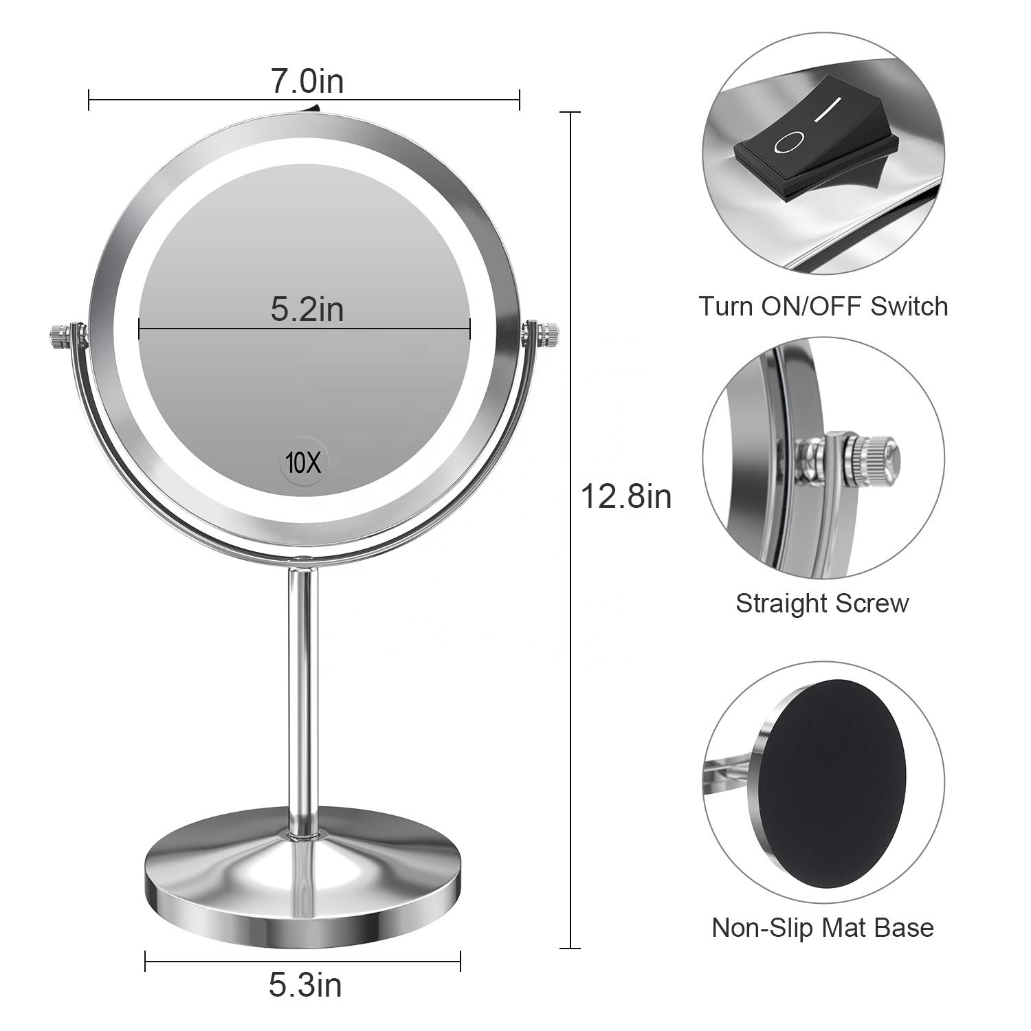 Double Sides Round Led Vanity Makeup Mirror