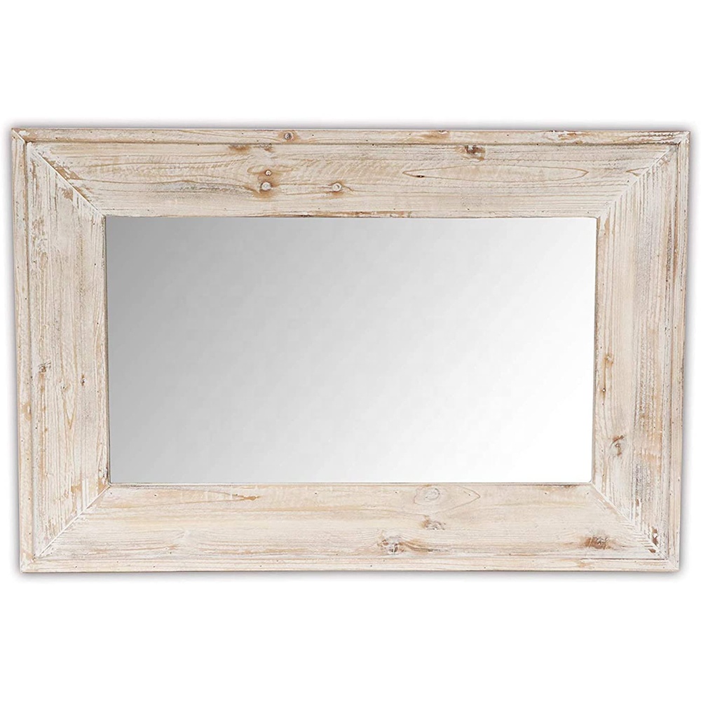 Rustic wood framed rectangular hanging mirror