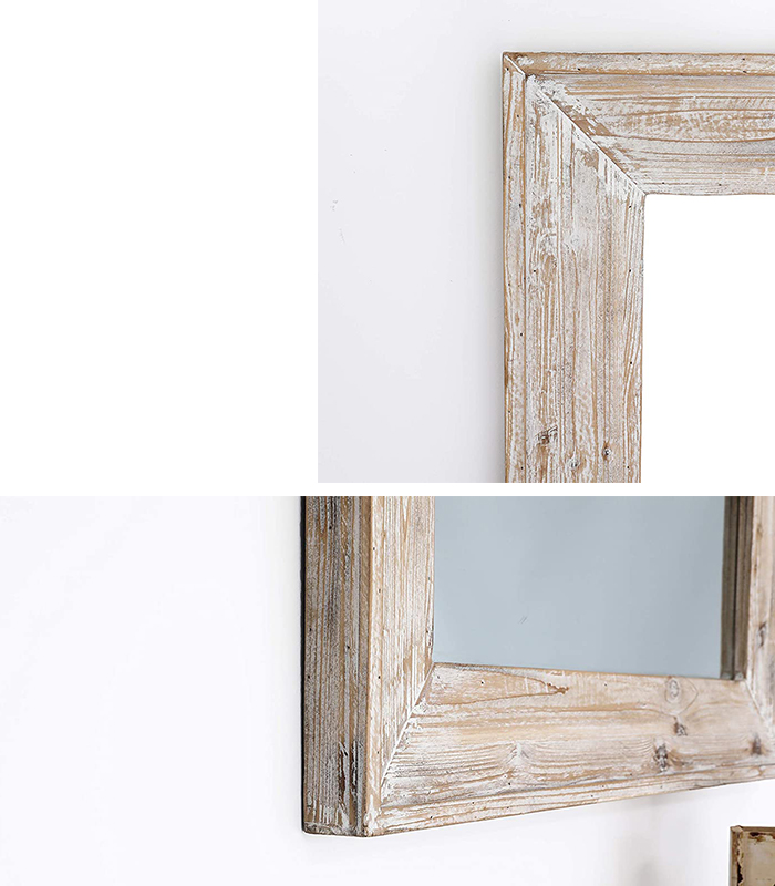 Rustic wood framed rectangular hanging mirror