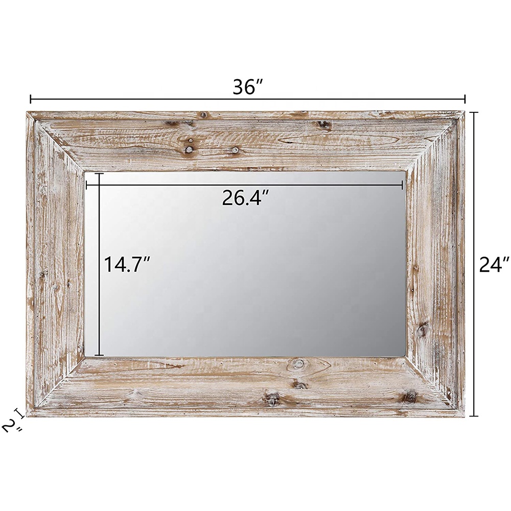Rustic wood framed rectangular hanging mirror