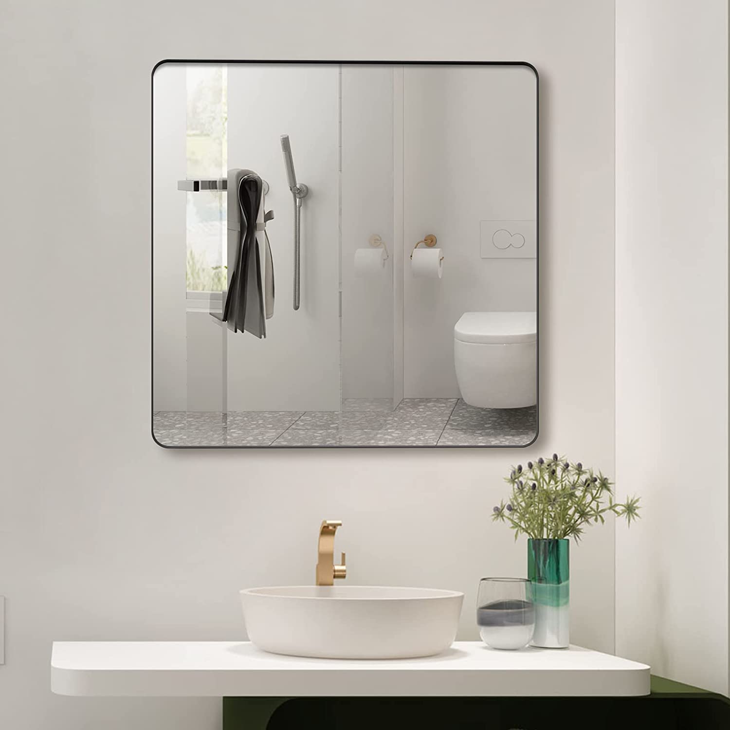 Black Metal Framed Bathroom Mirror For Wall | mirror manufacturer